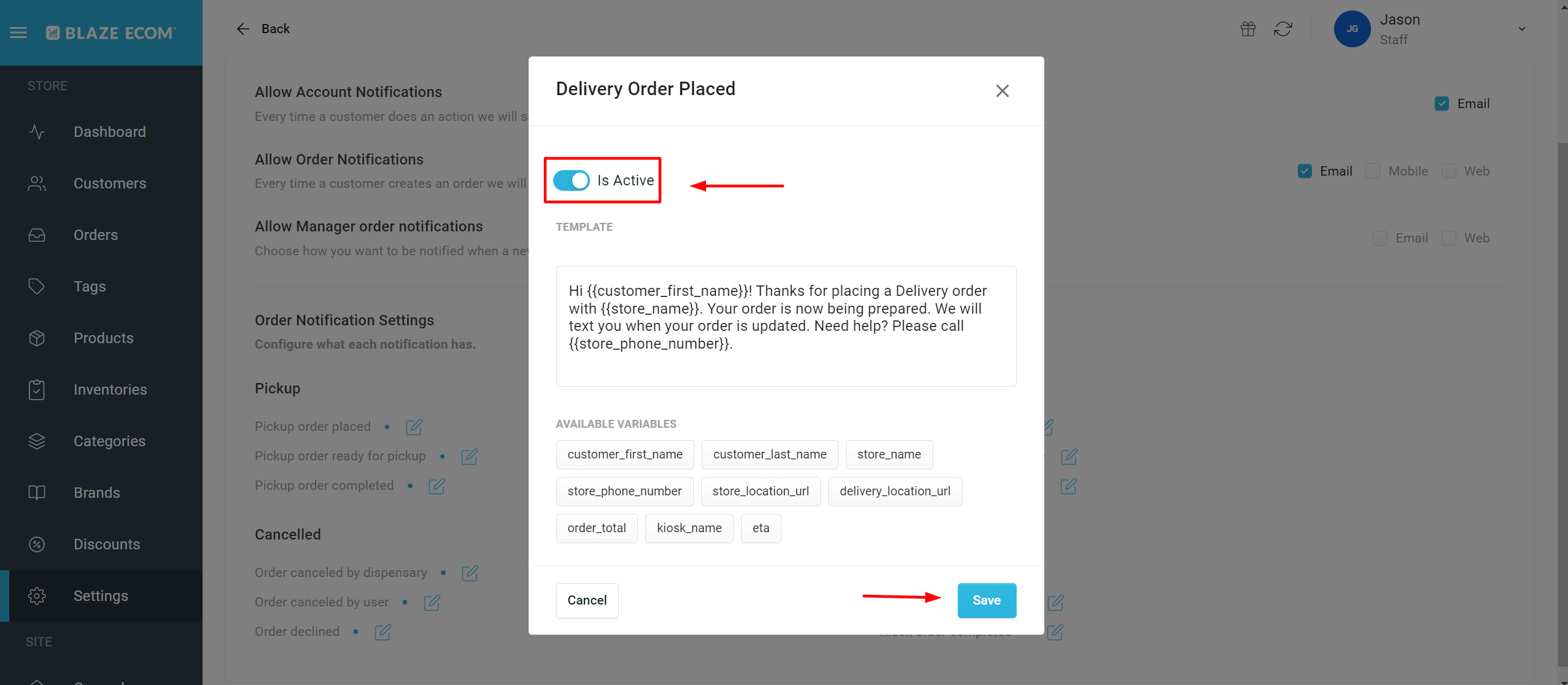 ECOM | Delivery Order Status Notifications